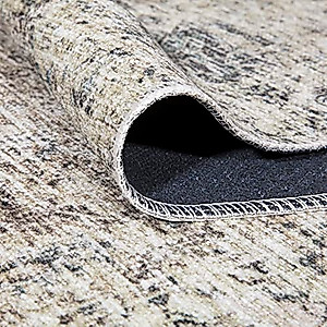 Bloom Rugs Caria Washable Non-Slip 5x7 Rug - Beige Brown/Teal Area Rug for Living Room, Bedroom, Dining Room and Kitchen - Exact Size: 5' x 7'