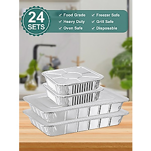 NEEBAKE 24 Pack Disposable Aluminum Pans with Lids Combo Set- 12 Large 9x13 Foil Pans Half Size & 12 Small 8x8 Tin Foil Baking Pans, Tin Trays Containers for Meal Prep, Food Cooking, Roasting, Heating