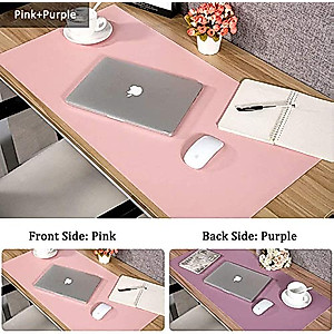 Large Desk Pad Mouse Pad, 35.4x15.75 Inches Non-Slip PU Leather Desk Mouse Mat Waterproof Desk Pad Protector Gaming Writing Mat for Office Home Desks (Pink+Purple)