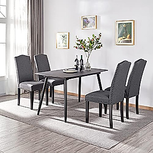 Yaheetech Dining Chairs with Rubber Wood Legs Fabric Upholstered Armless Chairs for Kitchen Dining Room Living Room Hotel Weeding Lounge Reception, Set of 4, Dark Gray