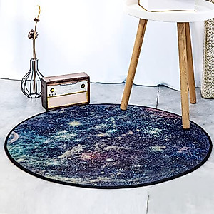 Galaxy Round Rugs, Universe Space Nebula Stars Starry Carpet Large Floor Mat for Living Room, Study, Kids Bedroom (Galaxy, 2.6 ft Diameter)