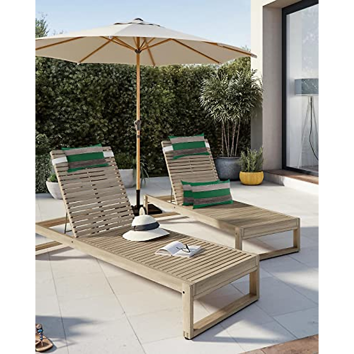 Recliner Head Pillow Ledge Loungers Chair Pillows with Insert Retro Farmhouse Barn Forest Green Brown Wood Grain Lumbar Pillow with Adjustable Strap Patio Garden Cushion for Sofa Bench Couch, 2 PCS