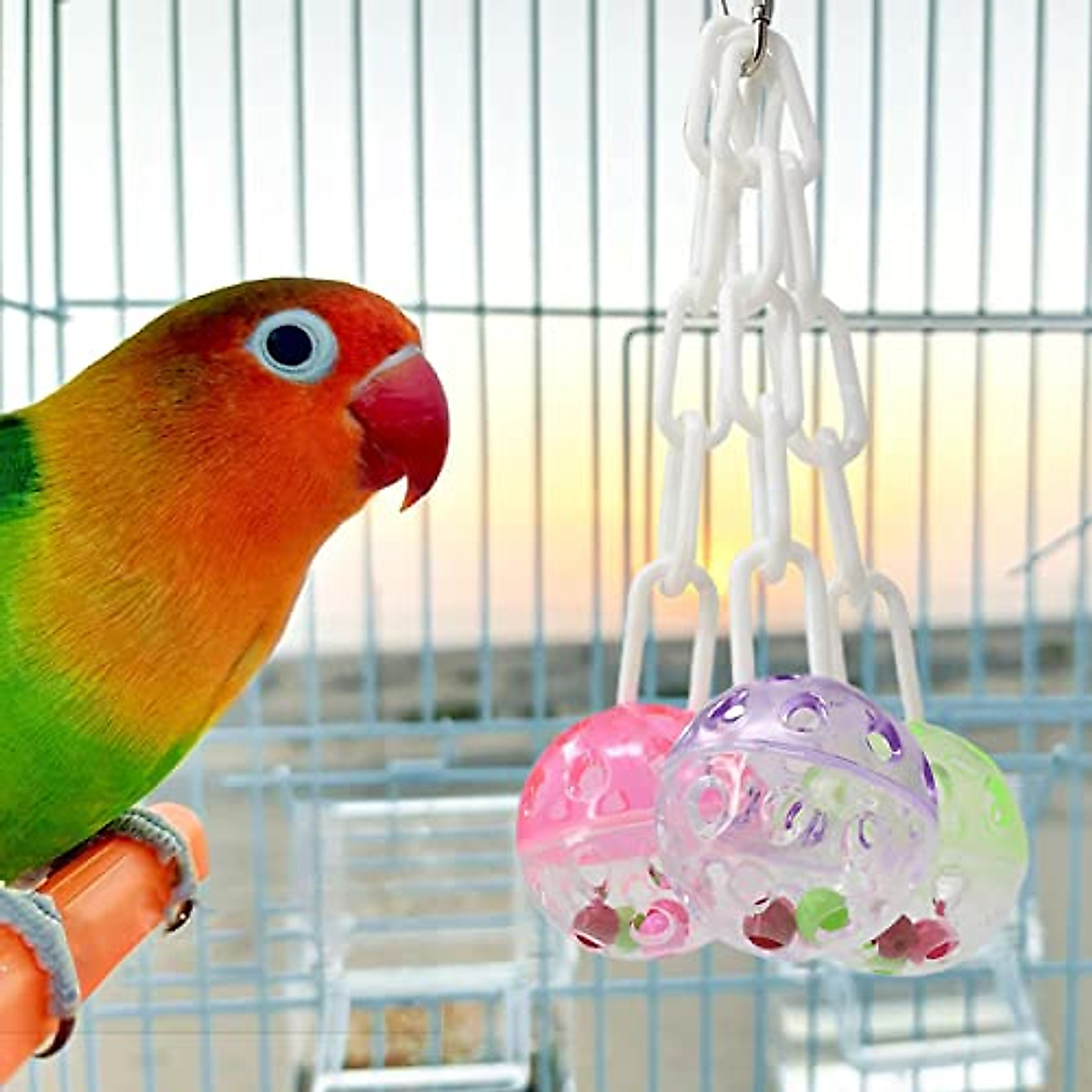 angel3292 Parrot Toy Colorful Bell Ball Plastic Hanging Toy Cute Bird Chew Toy Cage Toy for Cockatiel Parakeet Parrot Chew Toy Bite