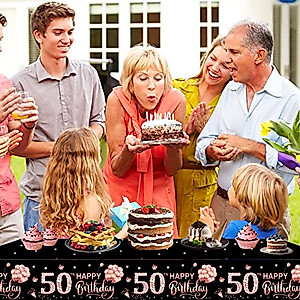 3 Pack 50th Birthday Tablecloth Decorations for Women, Rose Gold Happy 50 Birthday Table Cover Party Supplies, Fifty Years Old Birthday Plastic Disposable Rectangular Table Cloth Decor