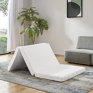 MyAnts Folding Mattress - 4 inch Portable Tri-fold Cooling-Gel Memory Foam Foldable Mattress Topper with Washable Soft Cover Non-Slip Bottom, Camping Mattress Floor Guest Bed, 75" x 39" Twin Size