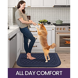 DEXI Kitchen Rug Floor Mat Half Circle Throw Rugs Washable for Sink Corner Indoor Standing Carpet 19.5"x31.5" Blue