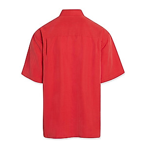 Bamboo Cay Men's Single Palm Tropical Style Embroidered Camp Shirt (Large, Tomato)