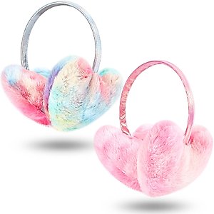 2 Pairs Valentines Day Heart Earmuffs for Girls Women Heart Ear Muffs Plush Fluffy Girl Warm Ear Muffs Toddler Kids Cute Ear Muffs for Winter Valentines Gift Holiday Birthday Gift Outdoor