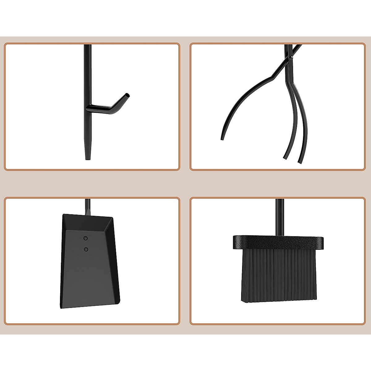 Fire Beauty 5 Piece Black Steel Fireplace Tool Set Fireplace Tool Furnace Accessory Kit with Brush, Poker, Spatula and Pliers