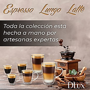 DLux Espresso Coffee Cups 3oz, Double Wall, Clear Glass Set of 2 Glasses, Insulated Borosilicate Glassware Tea Cup Mug