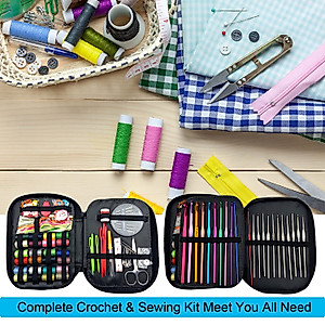 Weabetfu 121PCS Crochet Hooks & Sewing Kit,Aluminum Crochet Hooks & Lace Crochet Hook,Crocheting Hook for Knitting,Complete Crochet Set for Beginner,Traveler-Included Accessories
