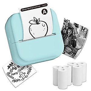Mandizza Sticker Printer- M02L Pocket Printer with 6 Rolls Paper Thermal Mini Printer Portable Printer for Printing Photos, Study Notes, Scrapbook, Journal, Birthday, Green