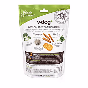 V-dog Dog Treats - Vegan Breathbone Teeth Cleaning Dental Dog Bones - Fresh Breath - 8 Ounces - All Natural - Made in USA - 6 Bones - 4" Long - Easy to Digest