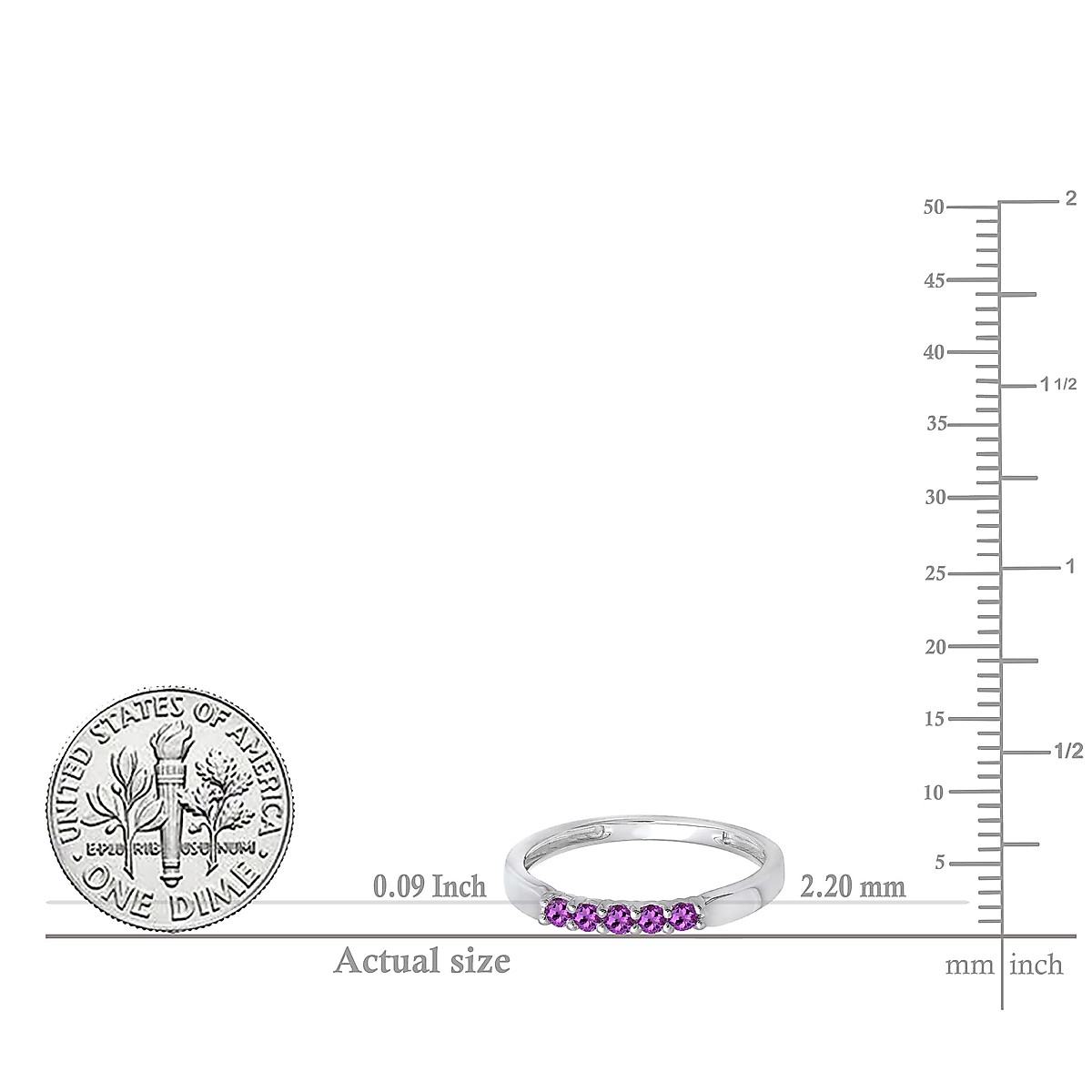 Dazzlingrock Collection Round Amethyst Five Stone Ladies Anniversary Stackable Matching Wedding Band | 10K White Gold, Size 8