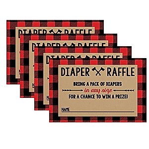 50 Diaper Raffle Boy Baby Shower Buffalo Plaid, Bear, Lumberjack Theme