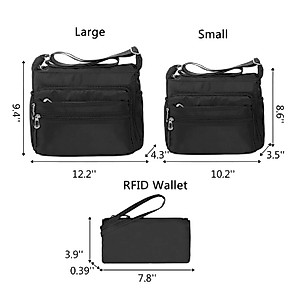 Crossbody Bag for Women Waterproof Shoulder Bag Messenger Bag Casual Nylon Purse Handbag (Large, Black-RFID)