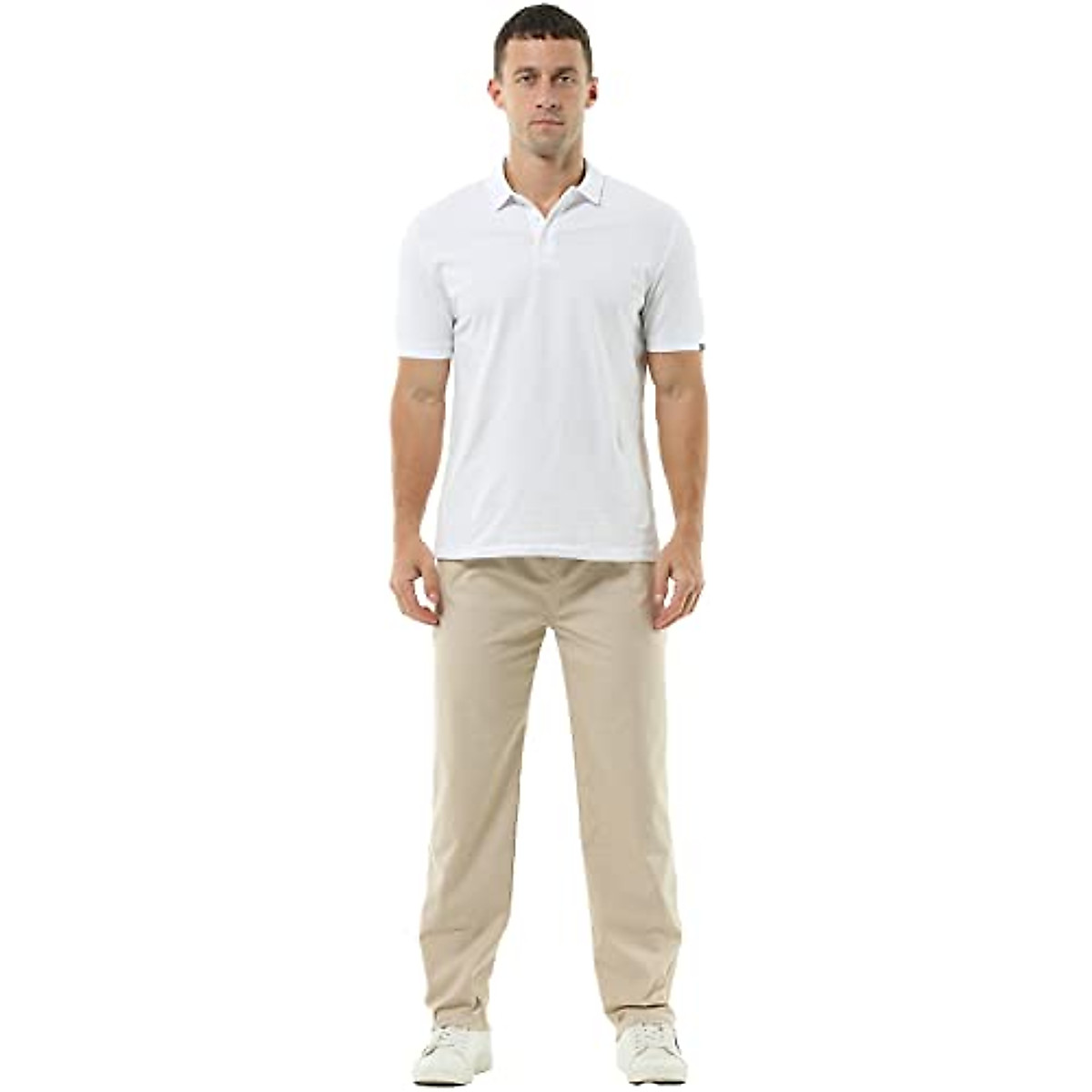 HOEREV Men Casual Beach Trousers Linen Summer Pants, Beige, Large