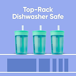 Owala Kids Insulation BPA-Free Plastic Tumbler with Spill Resistant Flexible Straw, Easy to Clean, Kids Water Bottle, Great for Travel, Dishwasher Safe, 15 Oz, Teal and Aqua (The Blues)