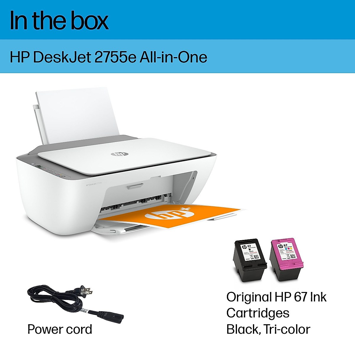 HP DeskJet 2755e Wireless Color All-in-One Printer with bonus 6 months Instant Ink (26K67A)