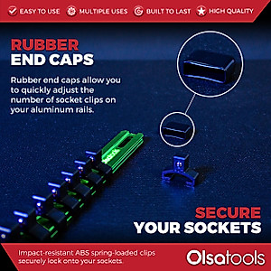 Olsa Tools Socket Organizer (1/4-Inch Drive, Green) - Socket Storage Rails for Mechanics - Socket Holder and Socket Rail - Holds 24 Chrome or Impact Sockets - Professional-Grade - Part: 1103