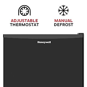 Honeywell Mini Compact Freezer Countertop, 1.1 Cubic Feet, Single Door Upright Freezer with Reversible Door, Removable Shelves, for Home, Dorms, Apartment, Office- Black