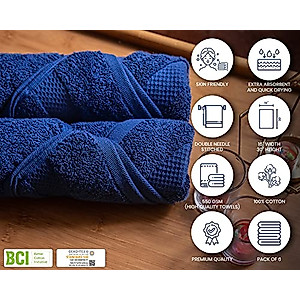 AKTI Premium Hand Towels for Bathroom,16x30 inches, 550 GSM, 6 Piece Set Cotton Towel, Soft & Fluffy, Extra Absorbent, Quick Dry Towels for Body – Navy Hand Towels for Daily Use