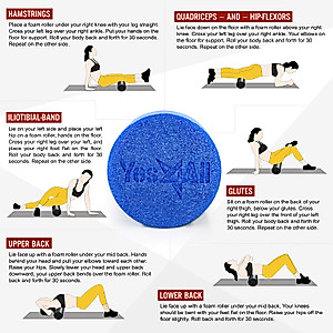 Yes4All Premium Soft-Density Round PE Foam Roller for Pilates, Yoga, Stretching, Balance & Core Exercises - 24 inch Blue