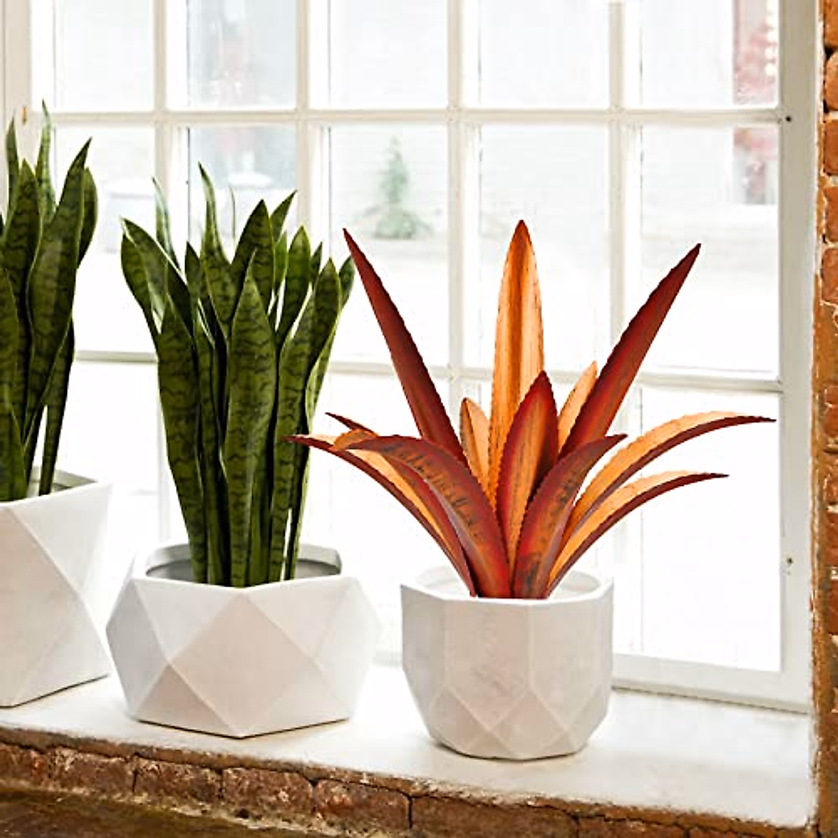 Vexercisehoop Metal Agave Yard Art, Tequila Rustic Garden Sculpture Statue, Metal Agave Plants Outdoor Decor, Agave Metal Plants for Yard, Garden Lawn Ornaments (Red)