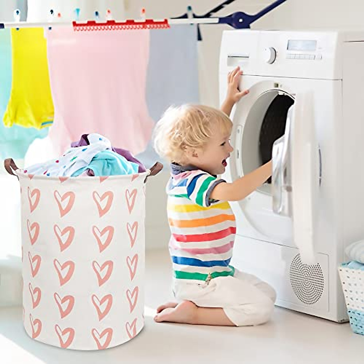 CLOCOR Large Storage Basket,Canvas Fabric Waterproof Storage Bin Collapsible Laundry Hamper for Home,Kids,Toy Organizer (Orange Heart)