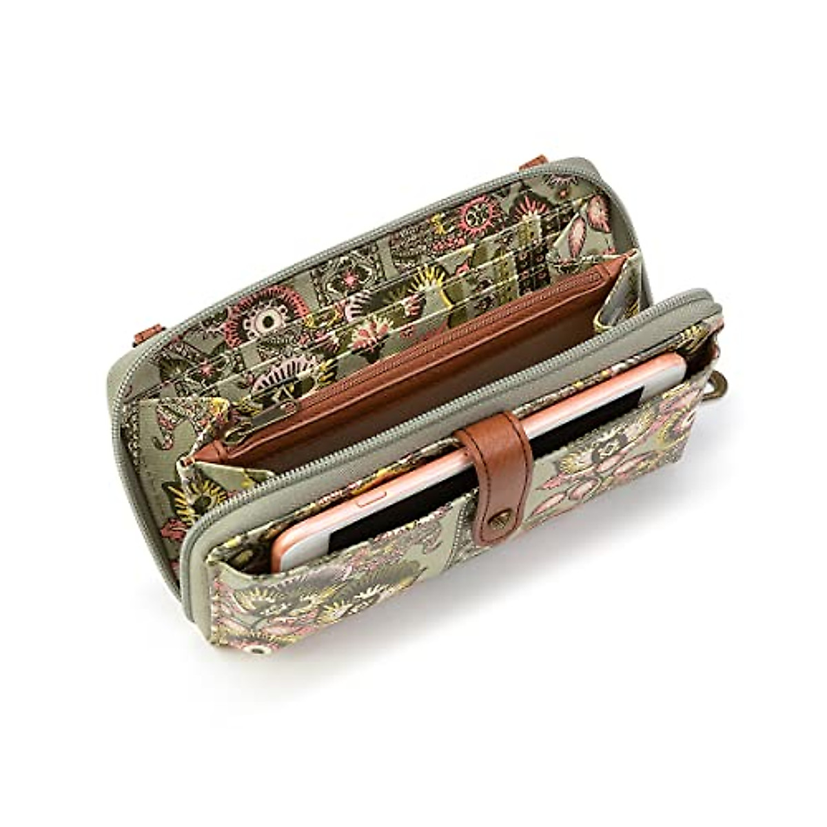 Sakroots womens Canvas, Large Smartphone Crossbody Bag in Coated Canvas Convertible Purse with Detachable Wristlet Strap I, Olive Tapestry World, One Size US