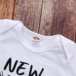 Tikoubabe Baby Boy Clothes Stuff Infant Summer 3 Piece Outfits Newborn Cute Letter Printed Romper Short Sleeve + Pants + Hat New To The Crew White Grey 0-3 Months 70CM