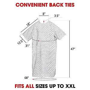 TALVANIA Unisex Patient Hospital Gown Back Ties Fits upto XXL (4 Pack)