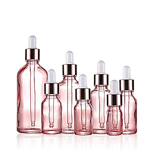 6 Pack,1Oz Pink Glass Dropper Bottle for Essential Oils,Empty Glass Eye Dropper Bottle Holder With Glass Reagent Pipette,Rose-Golden Caps Perfume Travel Vial Container-FREE Pipette,Funnel