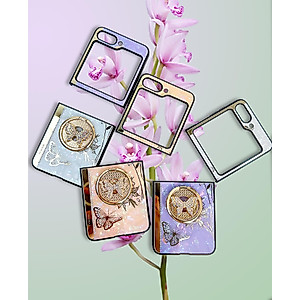 AMAZFCCY Galaxy Z Flip5 Kickstand Case,Cute Bling Butterfly Floral Elegant Luxury Rhinestone Diamond Shockproof Soft TPU Bumper Cover for Girls Women for Samsung Galaxy Z Flip 5 2023 (Rose Gold)