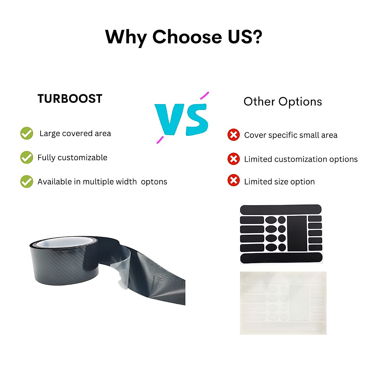 TURBOOST Bike Frame Protection Tape Sticker Vinyl Wrap Skin, MTB Bicycle Paint Chainstay Chain Guard Corner Protector Film Wraps, Carbon Filter Pattern, 3m (120”) Length, Various Width Option (5)