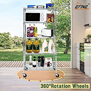 EFINE Chrome 5-Shelf Shelving Units and Storage on 3'' Wheels with 5 Shelf Liners, Adjustable Heavy Duty Steel Wire Shelving Unit for Garage, Kitchen, Office (30W x 14D x 63.7H) Pole Diameter 1 Inch