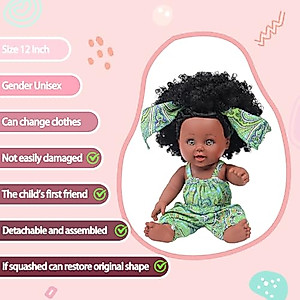 TUSALMO 12 inch Lifelike Silicone Vinyl Newborn Baby Dolls, African American Baby Black Dolls, give for Kids and Girl Holiday Birthday Gift, African Black Dolls, Reborn Doll