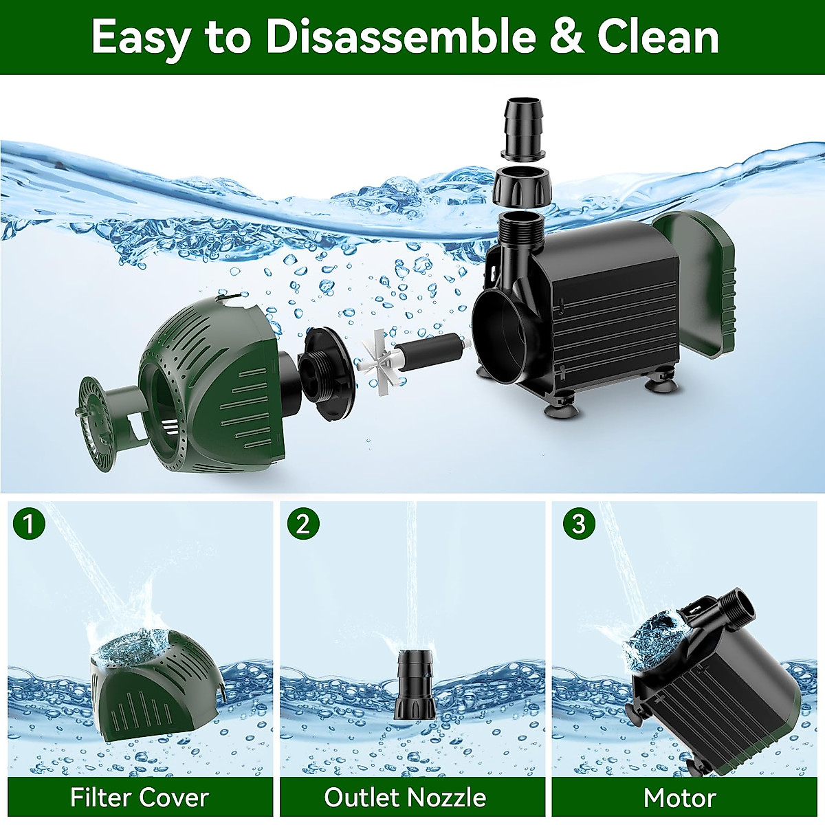 POPOSOAP Submersible Water Pump 880GPH(60W, 3000L/H), Fountain Pump with 8.5FT High Lift & 3 Nozzles, Ultra Quiet Aquarium Water Pump for Fish Tank, Outdoor, Pond, Waterfall, Hydroponics, Aquarium