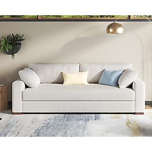 VanAcc Modern Sofa, Sofa Couch with Soft Corduroy Upholstered, 3 Seater Comfy Couch for Living Room Home Office-White Couch