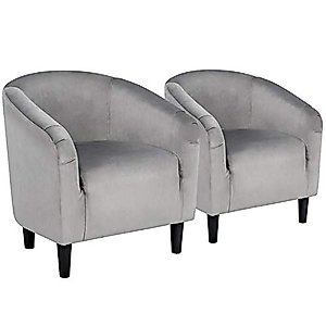 Yaheetech Velvet Comfy Accent Chairs Tufted Modern Barrel Chair with Soft Padded for Living Room/Waiting Room/Bedroom, Light Grey, Set of 2