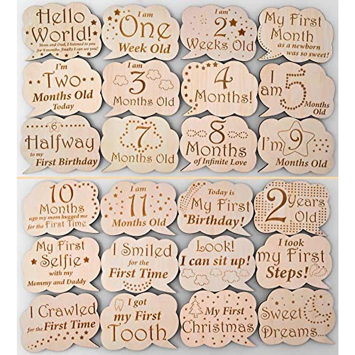 Heart's Sign 24 Designs Monthly Baby Milestone Cards - Baby Monthly Milestone Wood Discs | Baby Months Signs | Baby Milestone Discs | Baby Photo Props