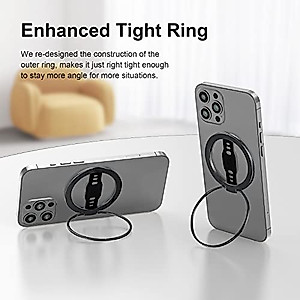 EWA The New MagOne (Upgrade) Compatible with MagSafe Phone Grip Stand with Silicone Finger Strap, Removable Magnetic Ring Holder Kickstand Loop, Only for iPhone 14, 13, 12 Pro/Max/Plus (Black)