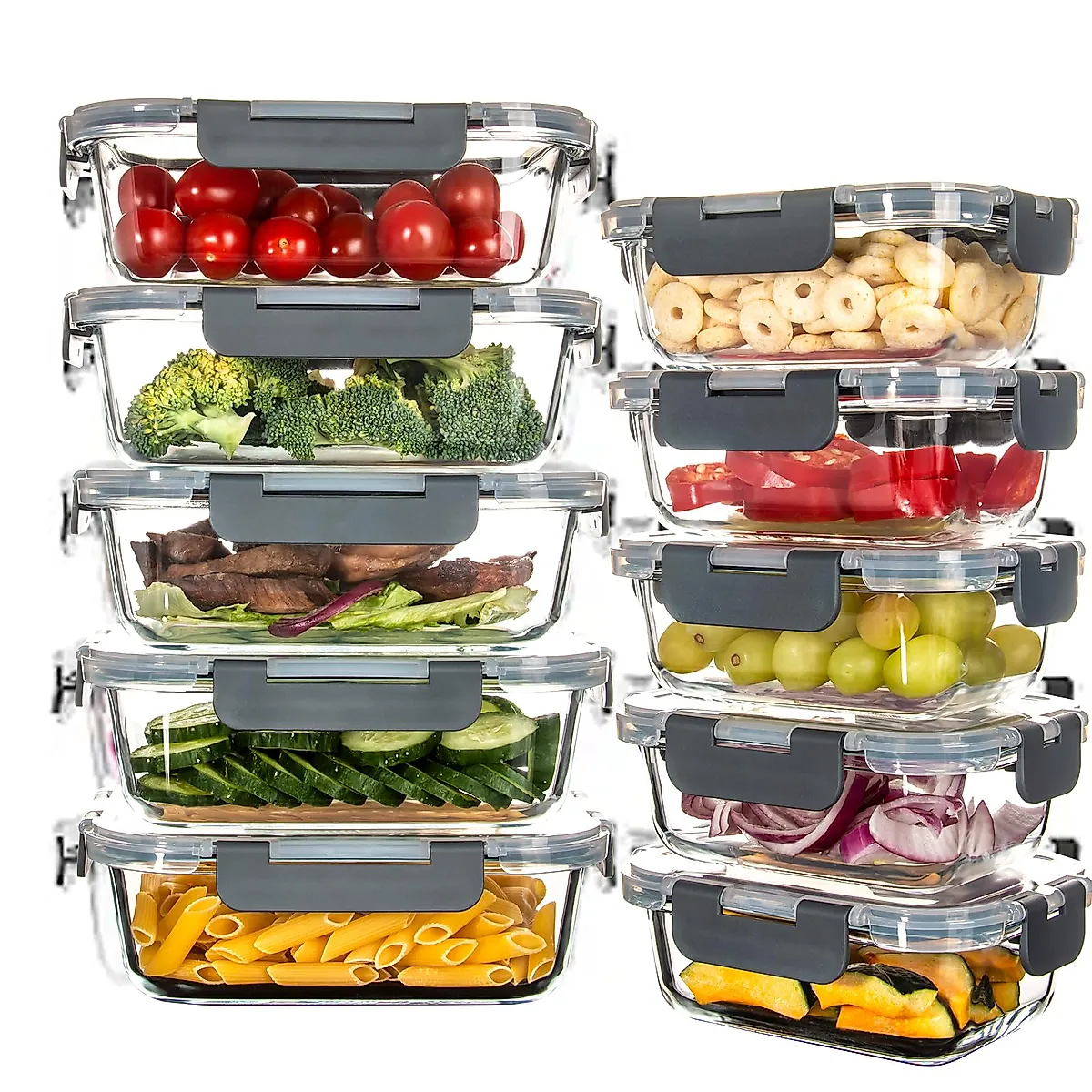 UMEIED Glass Meal Prep Containers - 10 Pack Glass Food Storage Containers with Lids for Lunch, On-the-Go, Leftovers, Pantry Organization - Microwave, Oven, Freezer, and Dishwasher Safe