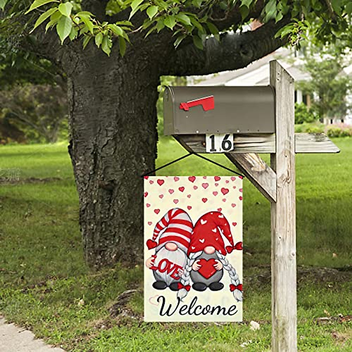 Valentines Day Garden Flag Double Sided, Love Gnomes Valentine’s Day Garden Flag Yard Flag for Outdoor Decoration 12x18 Inch