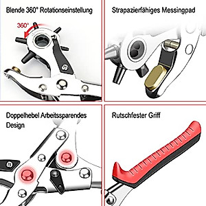 AIRAJ Pro Belt Hole Puncher for Leather,6 Multi-Hole Sizes Revolving Punch Plier Kit for Watch Bands, Straps, Dog Collars, Saddles, Shoes, Fabric, DIY Home or Craft Projects, Heavy Duty Rotary Puncher