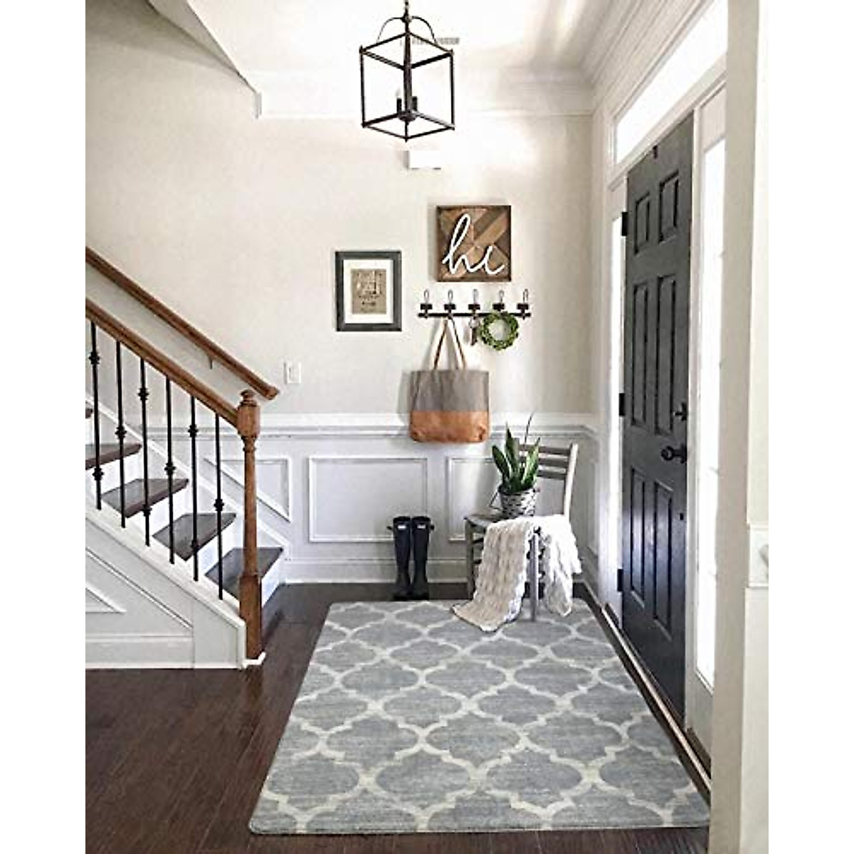 Lahome Moroccan Bedroom Rug - 3’x5’Area Rug Throw Washable Rugs Small Non-Slip Rug Accent Distressed Floor Carpet Rug for Door Mat Entryway Living Room Kitchen Laundry Room Rug Decor (3’ X 5’, Gray)