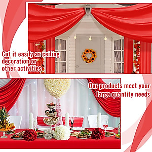 Preboun 2 Pcs Disposable Plastic Table Cover Roll 40 Inch x 100 ft Plastic Tablecloth Roll Disposable Table Cover, Plastic Table Cloth for Wedding Banque Party Decorations(Red)