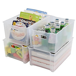 Jekiyo 4 Pack Stackable Pantry Freezer Bin, Small Plastic Storage Container Bins Box, Clear, F