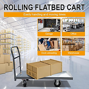 DMC-FPPS 48" L x 24" W Steel Platform Truck 2000 Lb. Loading Capacity Heavy Duty Flatbed Hand Truck Utility Push Cart with 6"x4" Rubber Casters