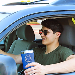 LaserGram 20oz Vacuum Insulated Tumbler Mug, Low Wing Airplane, Personalized Engraving Included (Faux Leather, Blue)